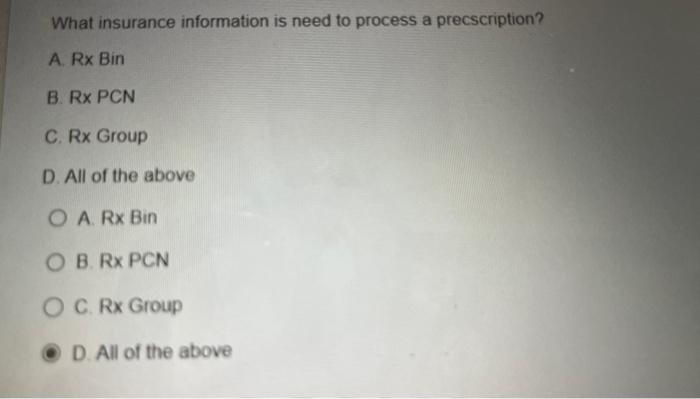 Solved What insurance information is need to process a | Chegg.com