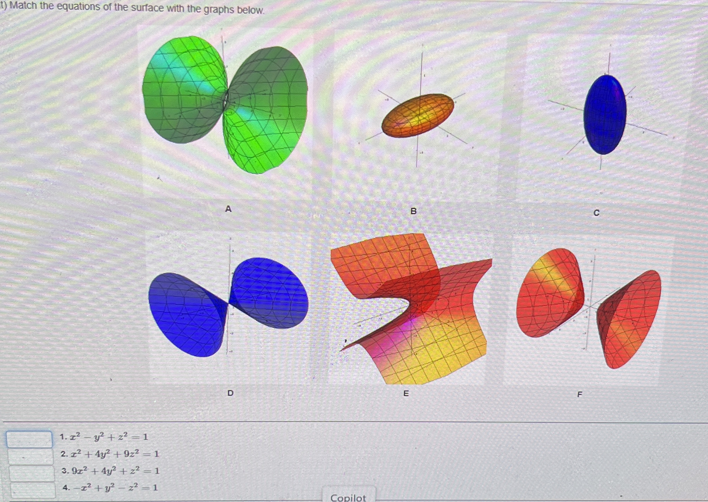 Solved t) ﻿Match the equations of the surface with the | Chegg.com