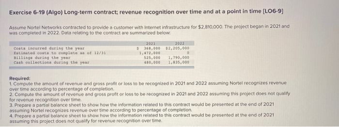 Solved Exercise 6-19 (Algo) Long-term contract; revenue | Chegg.com