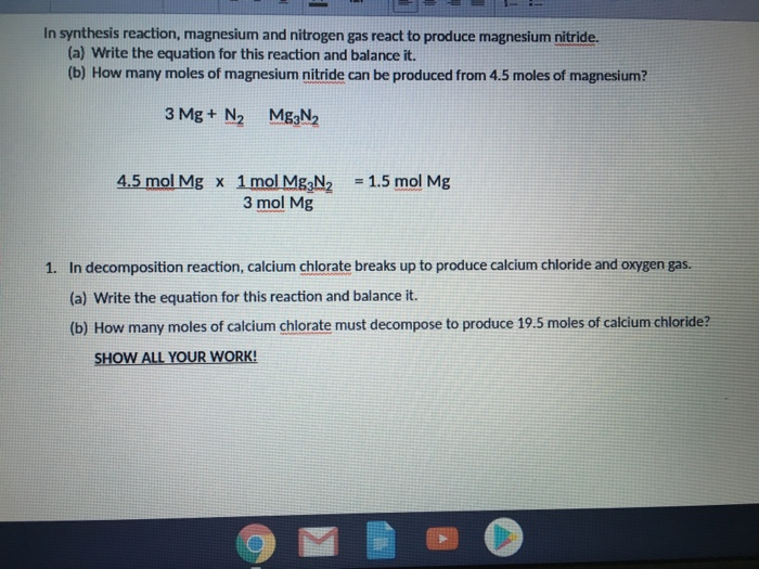 Solved In synthesis reaction, magnesium and nitrogen gas | Chegg.com