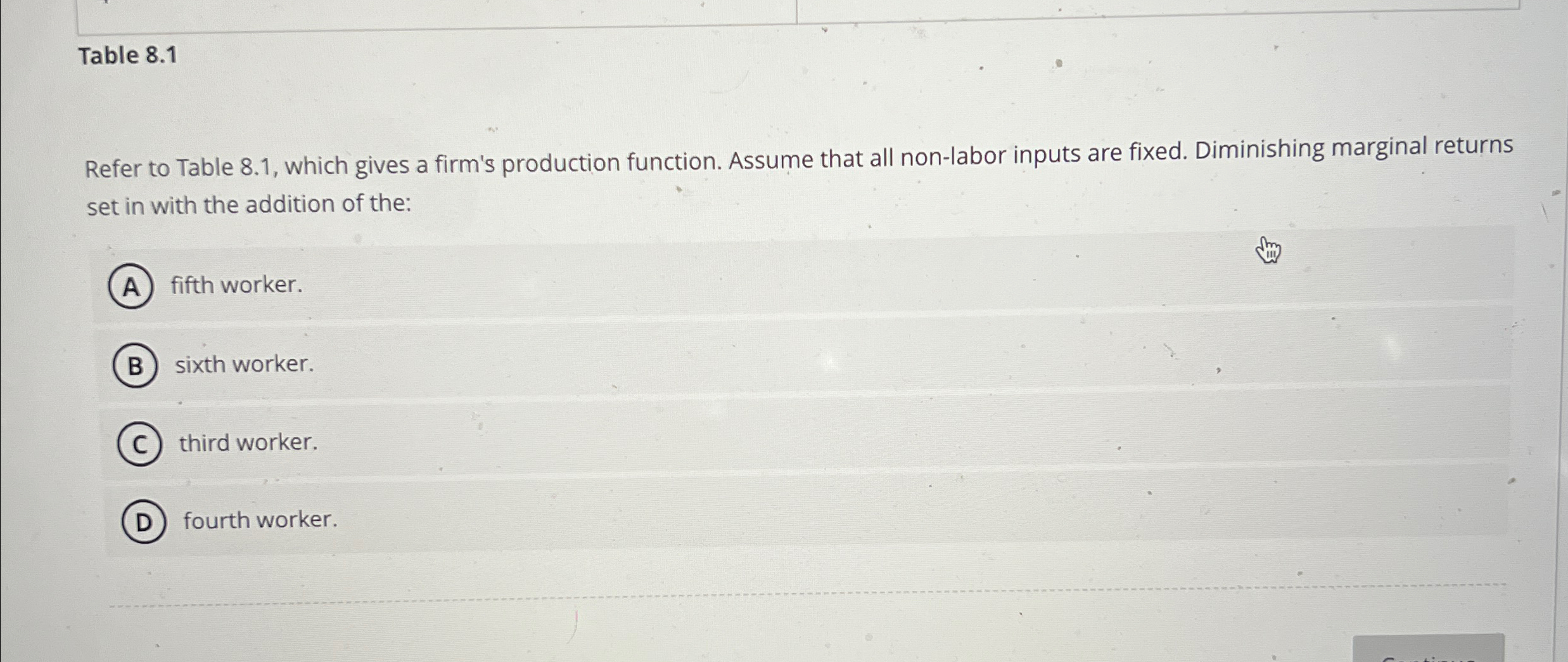 Solved Table 8.1Refer to Table 8.1, which gives a firm's | Chegg.com Solved Table 8.1Refer to Table 8.1, which gives a firm's | Chegg.com