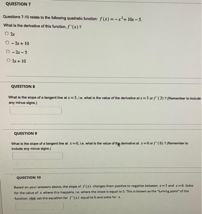 Solved Questions 7-10 relate to the following quadratic | Chegg.com