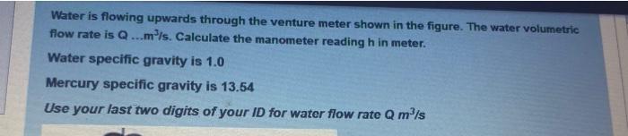 Solved Water is flowing upwards through the venture meter | Chegg.com