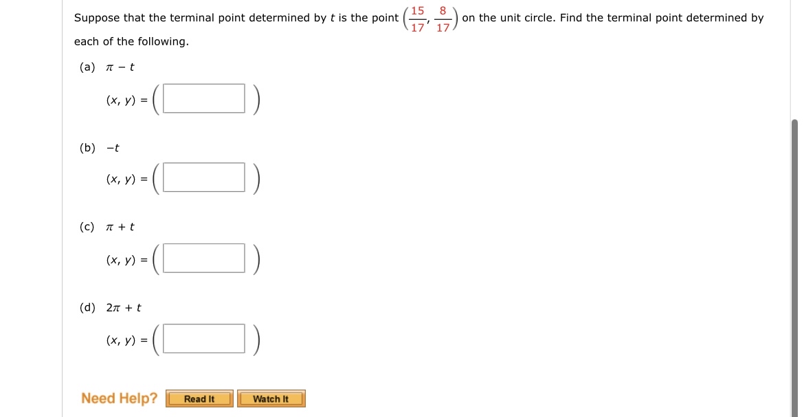 Solved Suppose that the terminal point determined by t ﻿is | Chegg.com