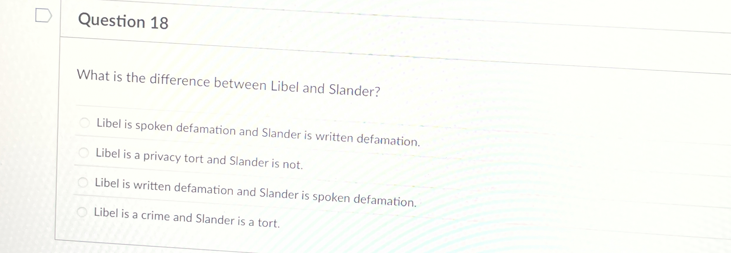 Solved Question 18What is the difference between Libel and | Chegg.com