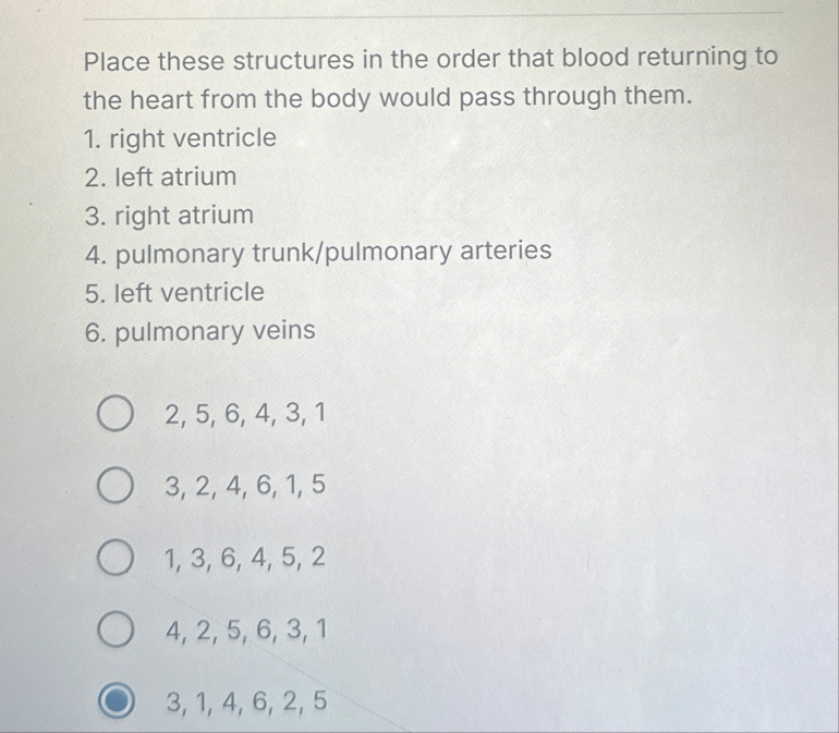 Solved Place these structures in the order that blood | Chegg.com