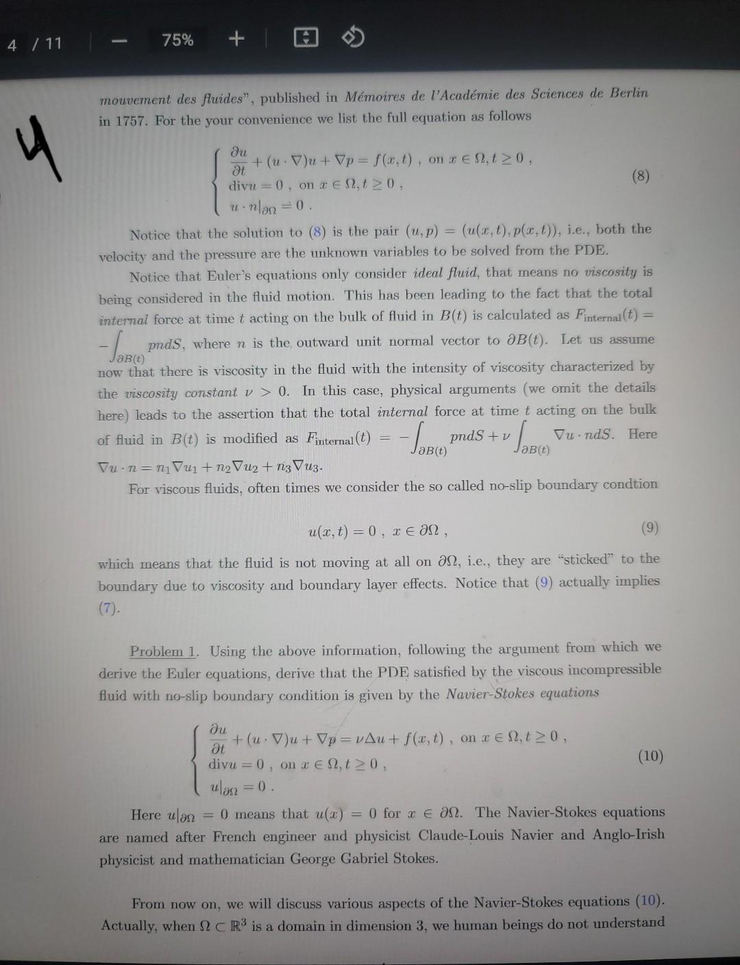 Solved Problem 3. We consider the Navier-Stokes equation in | Chegg.com