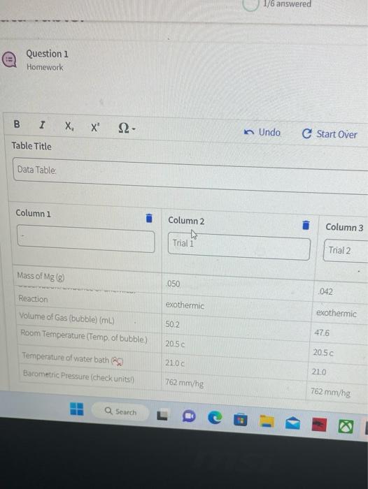 Lab Activity 14: Molar Volume of Hydrogen Report1/6 | Chegg.com