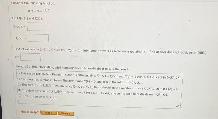 Solved Consider the following function. f(x)=9−x2/3 Find | Chegg.com