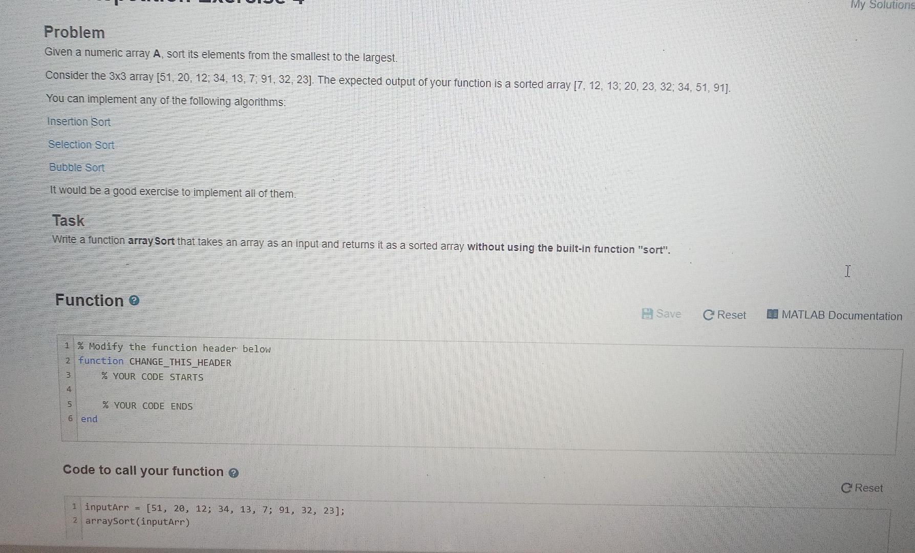Solved My Solutions Problem Given A Numeric Array A Sort