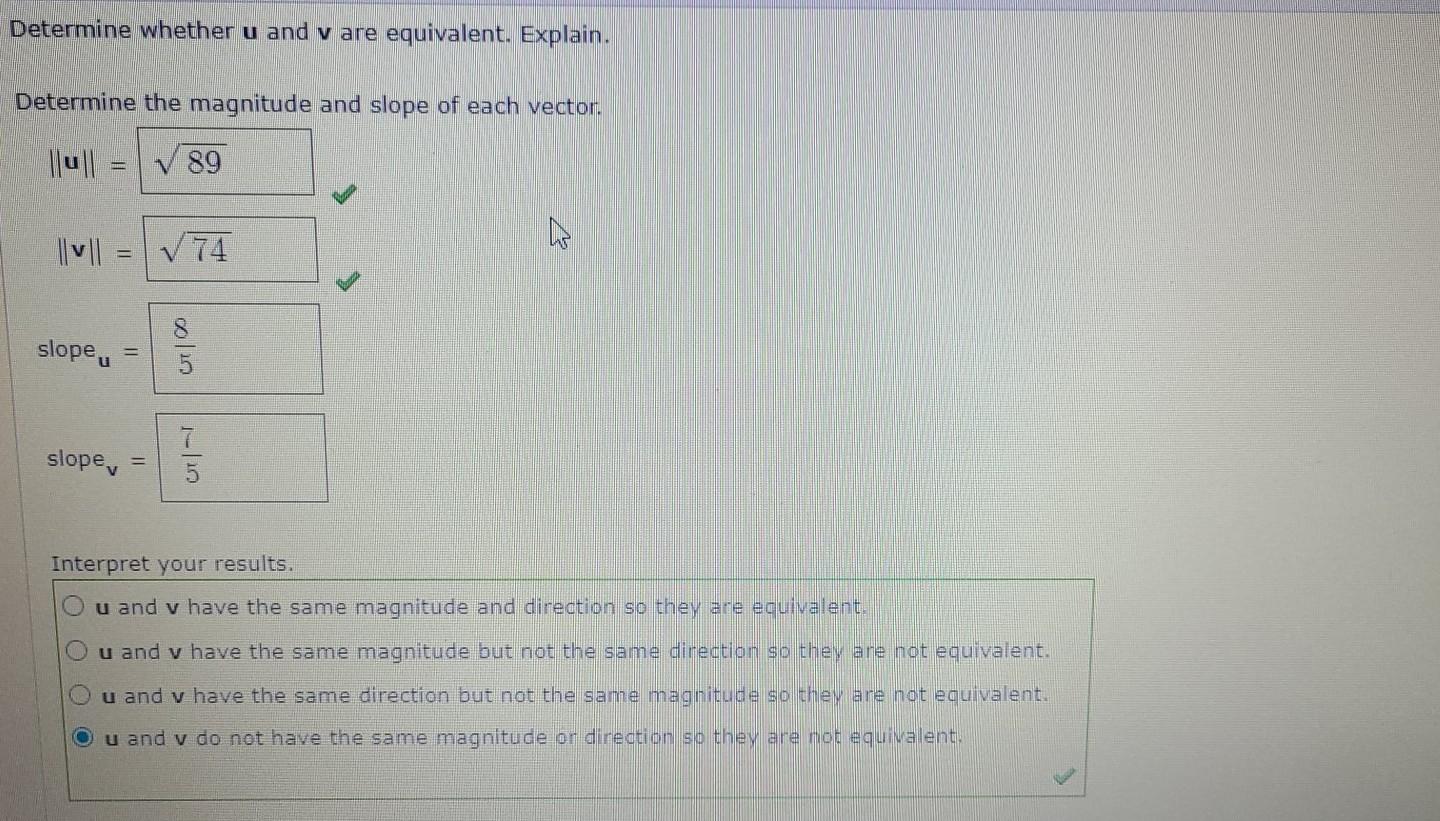 Solved Determine whether u and v are equivalent. Explain. | Chegg.com