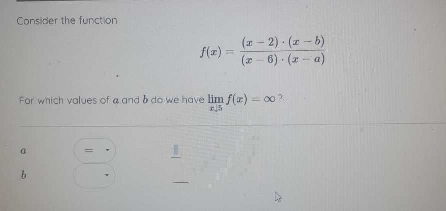 Solved Consider the functionf(x)=(x-2)*(x-b)(x-6)*(x-a)For | Chegg.com
