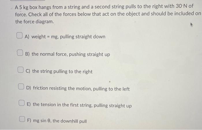 Solved A 5 kg box hangs from a string and a second string | Chegg.com