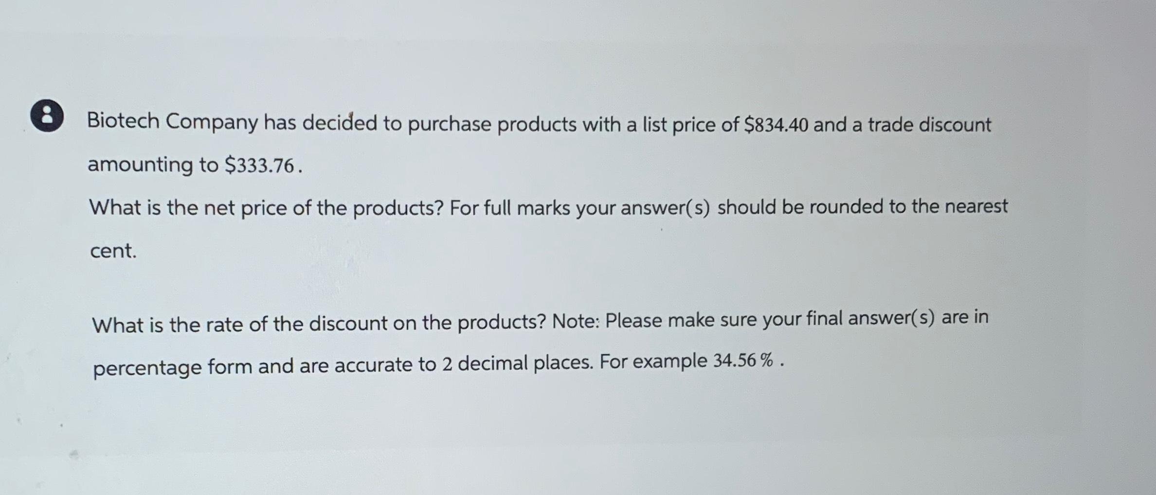 Solved Biotech Company has decided to purchase products with | Chegg.com