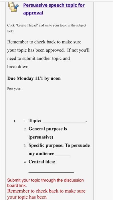 Solved Persuasive speech topic for approval Click "Create | Chegg.com
