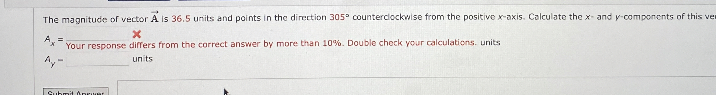 Solved The magnitude of vector vec(A) ﻿is 36.5 ﻿units and | Chegg.com