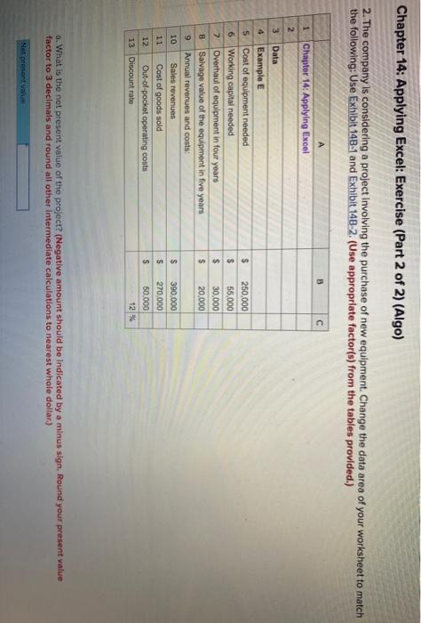 Solved Chapter 14: Applying Excel: Exercise (Part 2 of 2) | Chegg.com