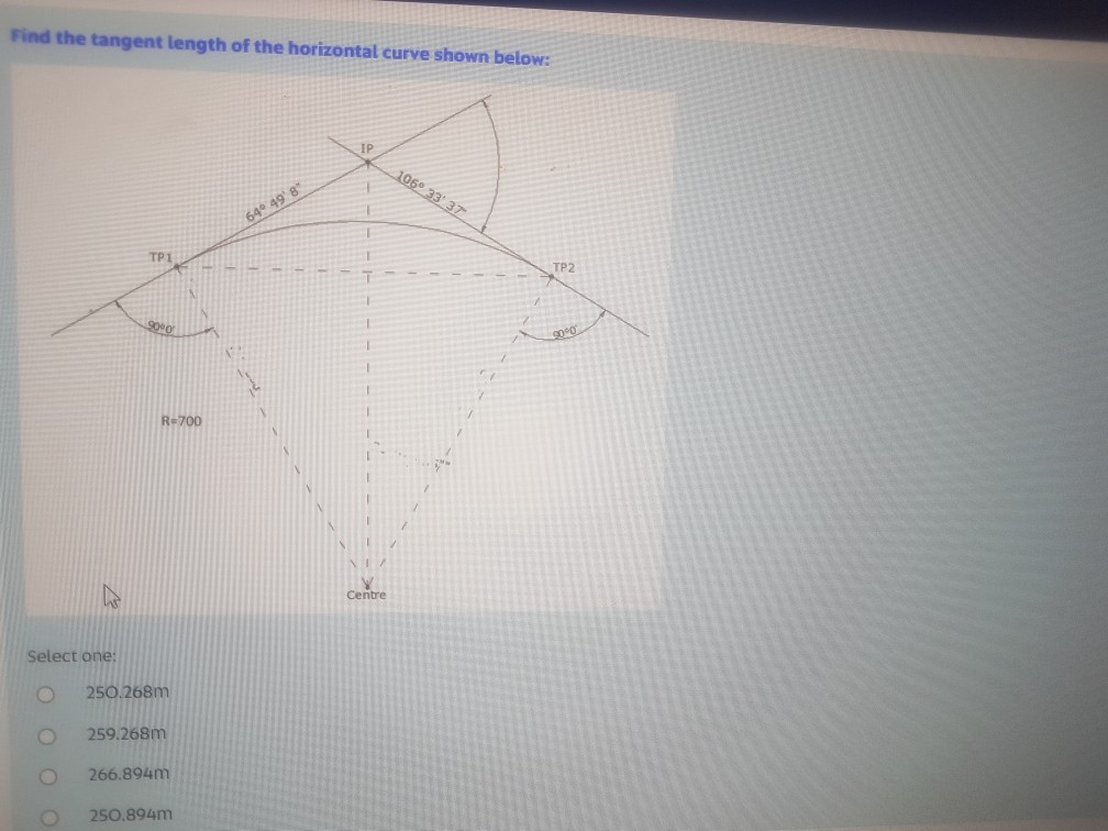 Solved Find the tangent length of the horizontal curve shown | Chegg.com