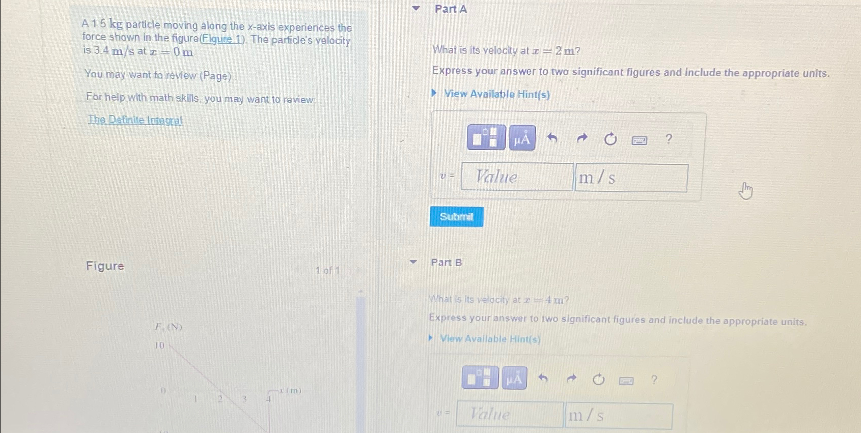 Solved Part AA 15kg ﻿particle moving along the x-axis | Chegg.com