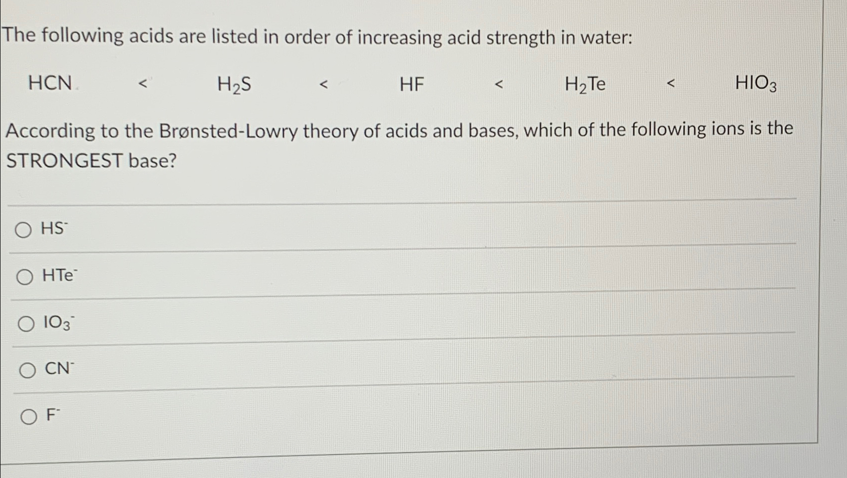 Solved The following acids are listed in order of increasing | Chegg.com