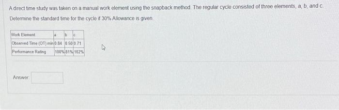 Solved A direct time study was taken on a manual work | Chegg.com