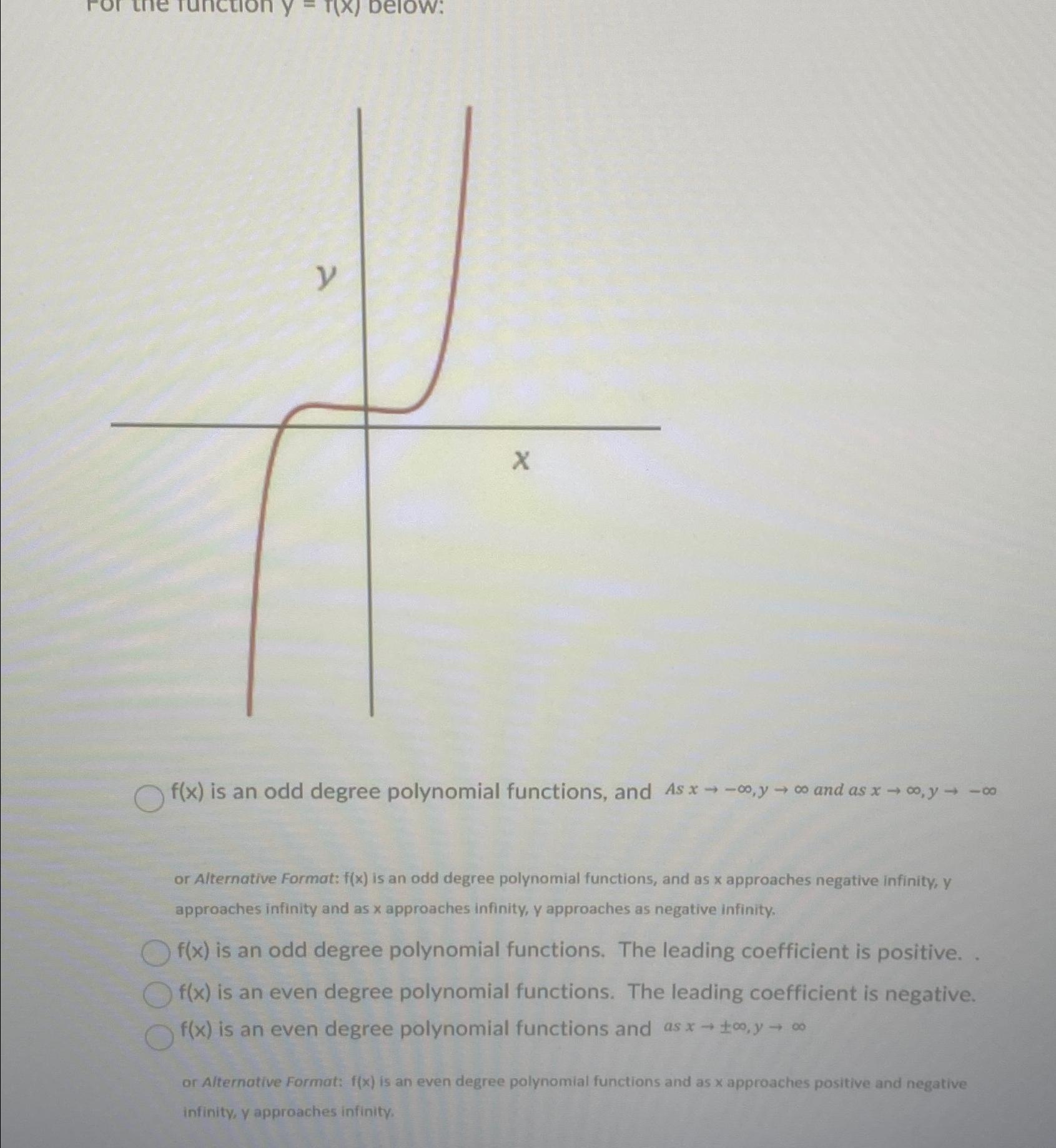 Solved f(x) ﻿is an odd degree polynomial functions, and | Chegg.com