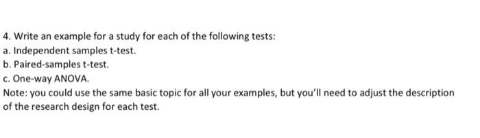 Solved 4. Write an example for a study for each of the | Chegg.com