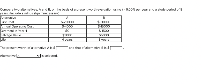 Solved Compare two alternatives, A and B, ﻿on the basis of a | Chegg.com