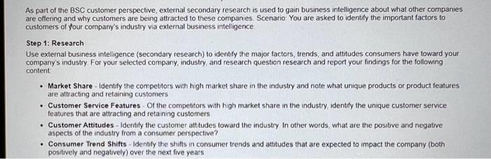 Solved As part of the BSC customer perspective, external | Chegg.com