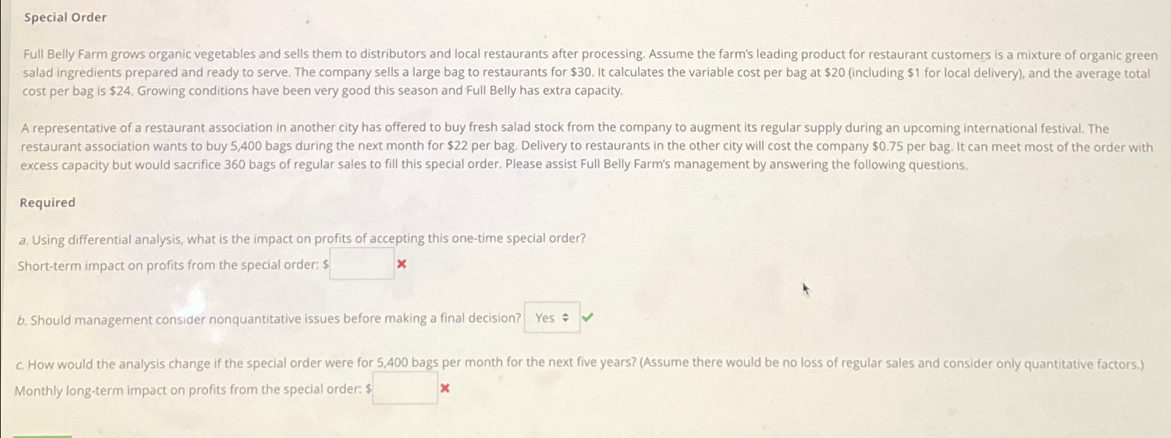 Solved Special Order cost per bag is $24. ﻿Growing | Chegg.com