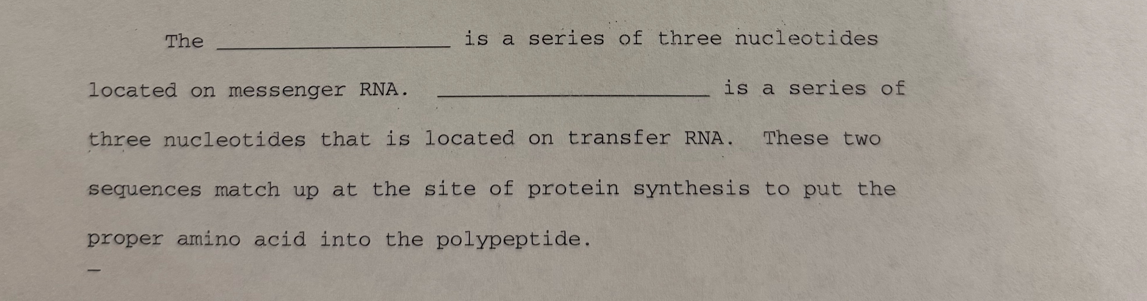 The ﻿is a series of three nucleotides located on | Chegg.com