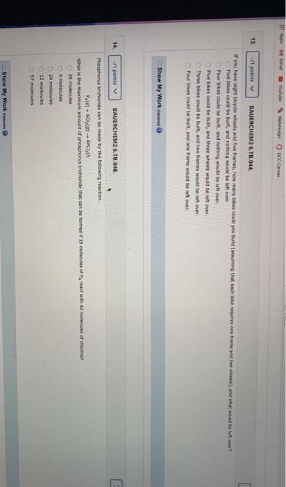 Solved HII A M Omail Yolube Websign O OCC Canvas 13. 1 | Chegg.com