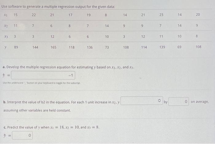 Solved Use software to generate a multiple regression output | Chegg.com