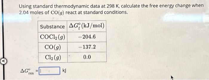 Solved Using standard thermodynamic data at 298 K, calculate | Chegg.com