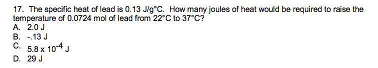 Solved The specific heat of lead is 0.13 J/g degree C. How | Chegg.com