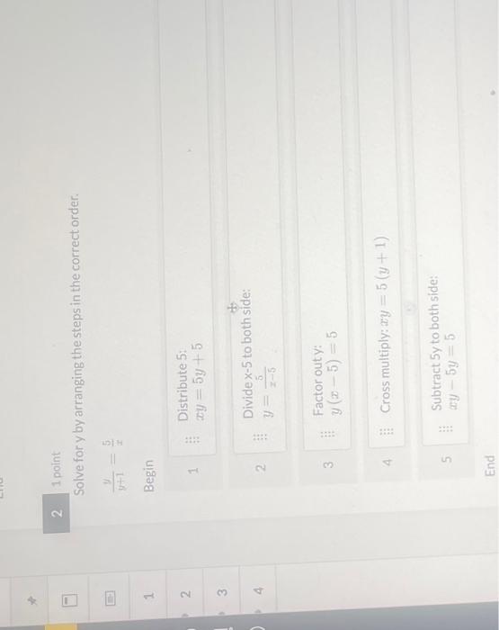 Solved 1 point Solve for y by arranging the steps in the | Chegg.com