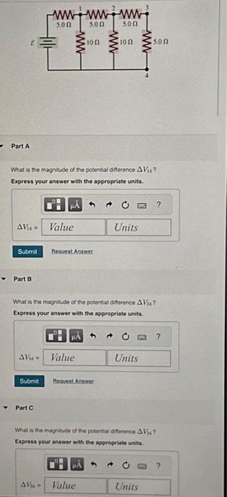 Solved 7 V Part A AV14 = Part B ww www 5.00 5.00 AV24 = | Chegg.com