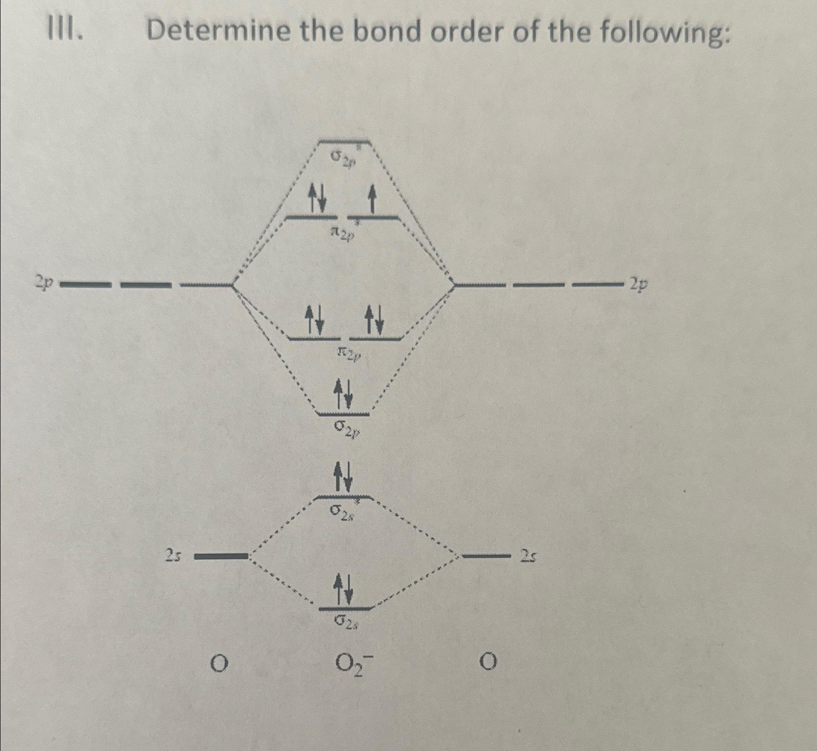 Solved III. Determine the bond order of the following: | Chegg.com