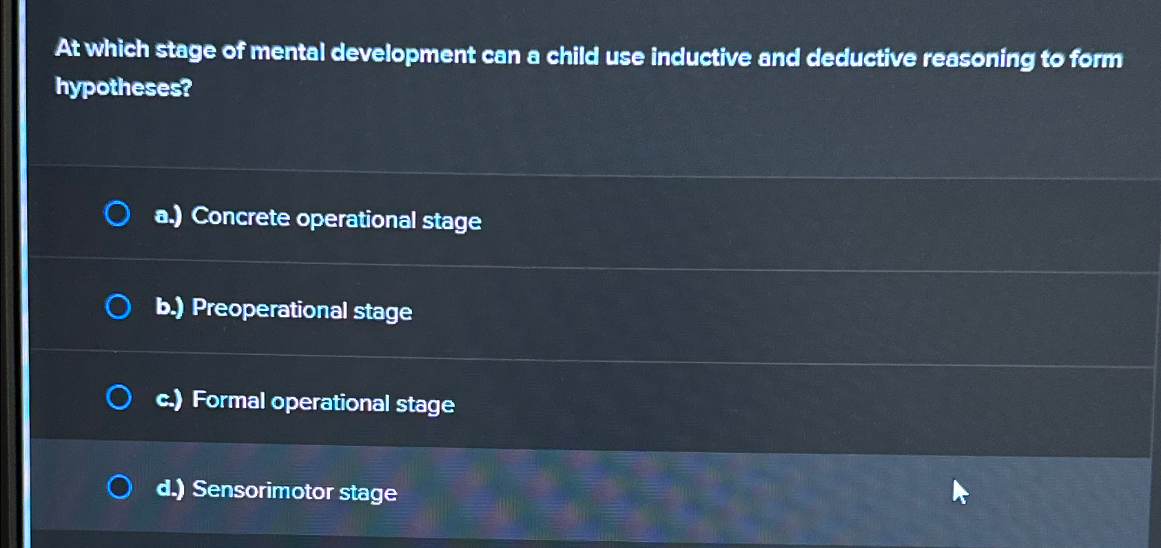 Solved At which stage of mental development can a child use | Chegg.com