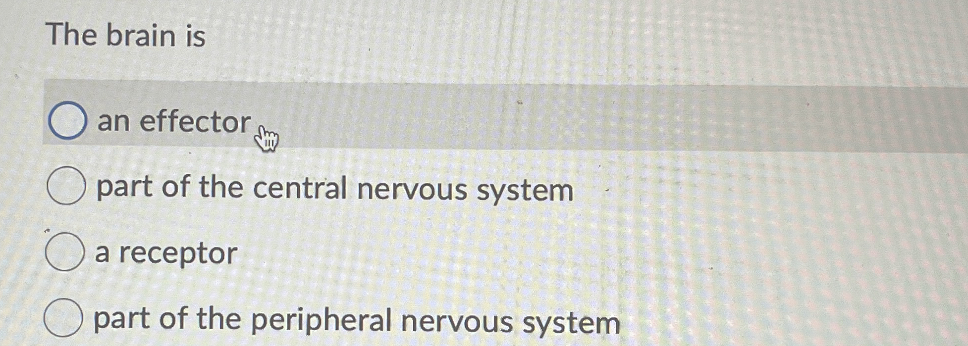 Solved The brain isan effectorpart of the central nervous | Chegg.com