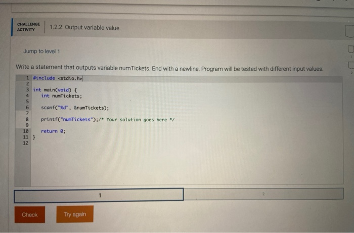 Solved 1 2 2 Output Variable Value In C Write A Statment Chegg