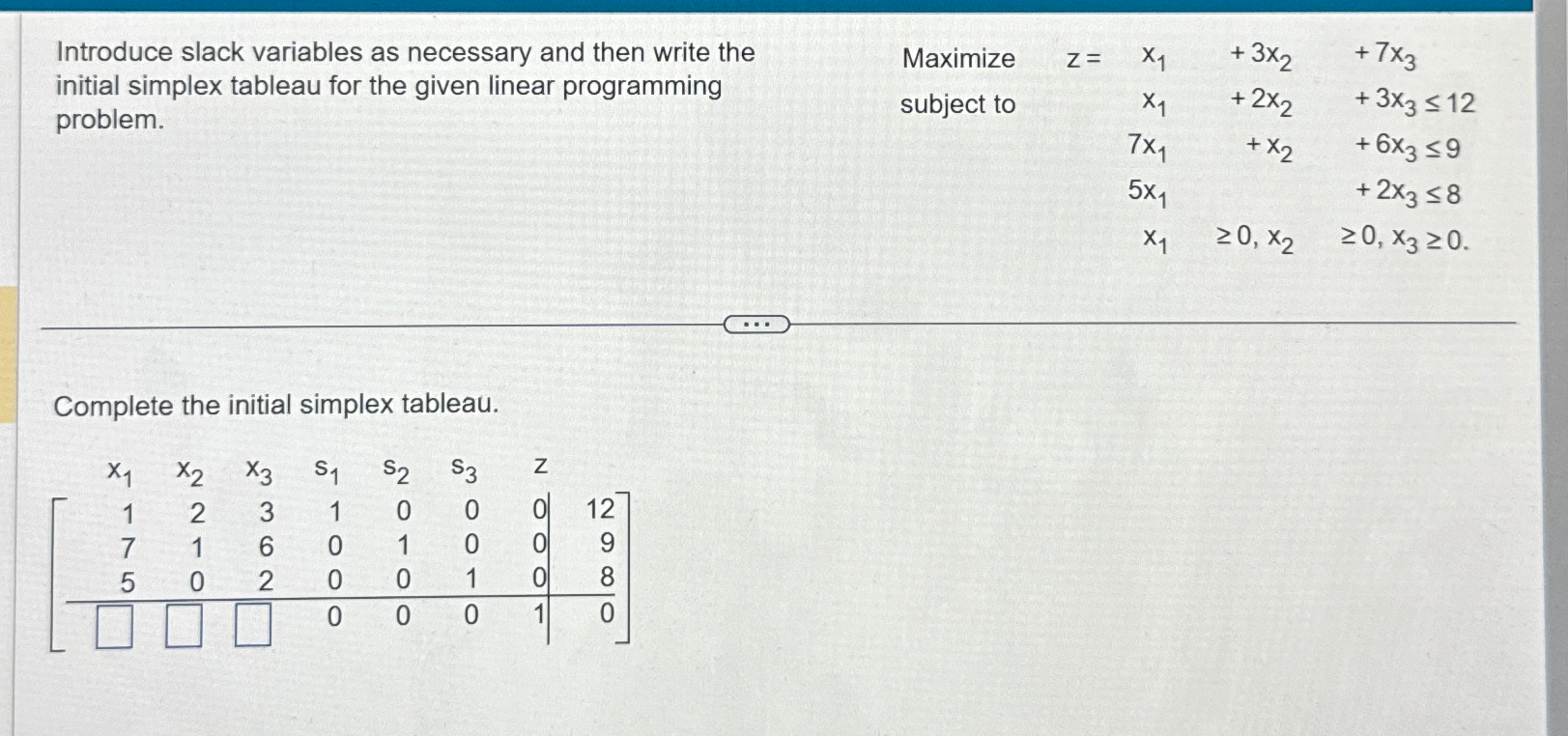 Solved Introduce slack variables as necessary and then write | Chegg.com