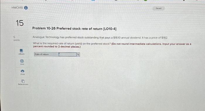 Solved Problem 10.26 Preferred stock rate of return [LO10.4] | Chegg.com