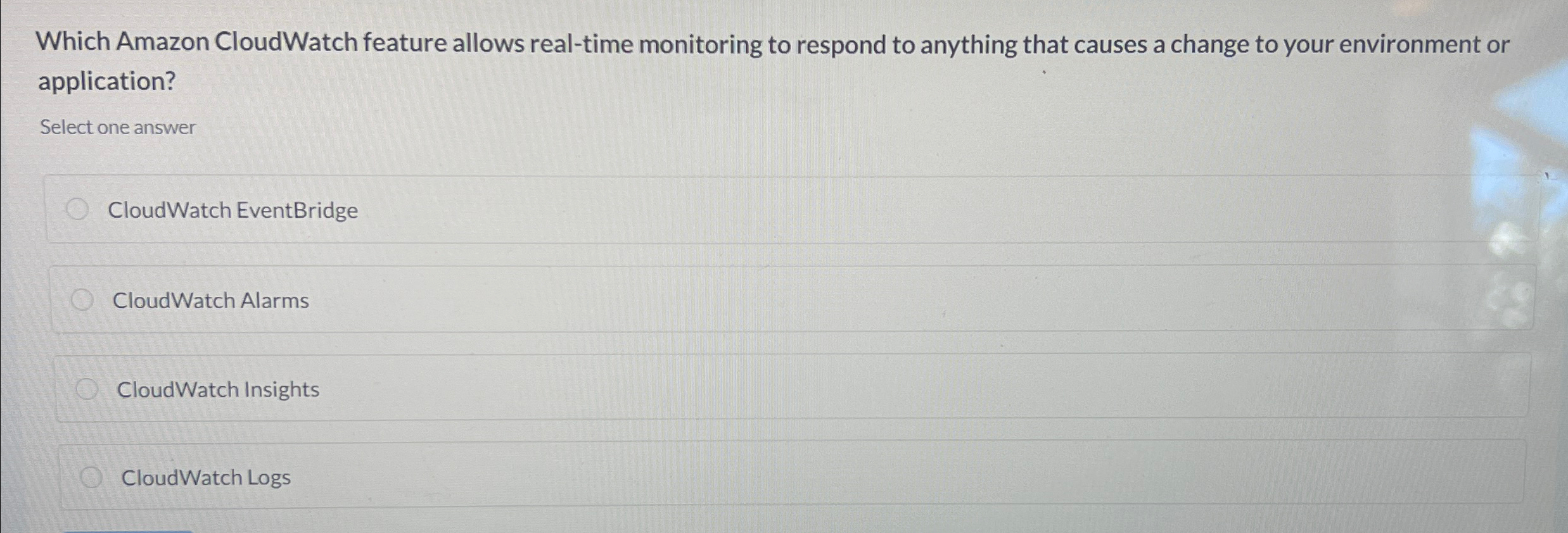 Solved Which Amazon CloudWatch feature allows real-time | Chegg.com