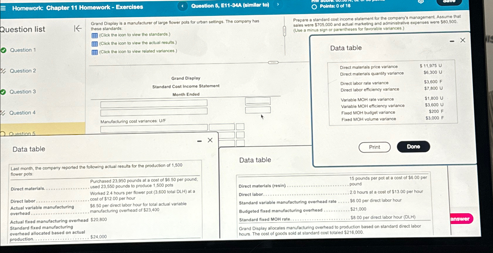 Solved Grand Display is a mangacturer of large flower pots | Chegg.com