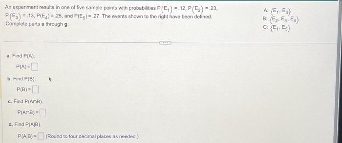Solved An experiment results in one of five sample points | Chegg.com