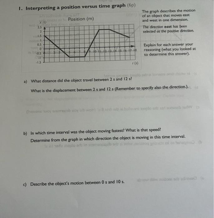 Solved 1. Interpreting a position versus time graph (6p) The | Chegg.com