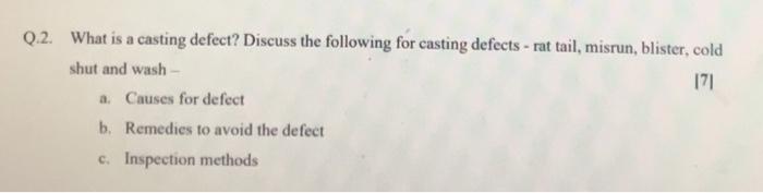 Solved Q.2. What is a casting defect? Discuss the following | Chegg.com