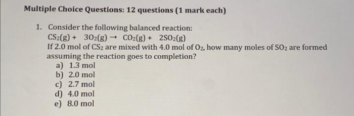 Solved Multiple Choice Questions: 12 questions (1 mark each) | Chegg.com