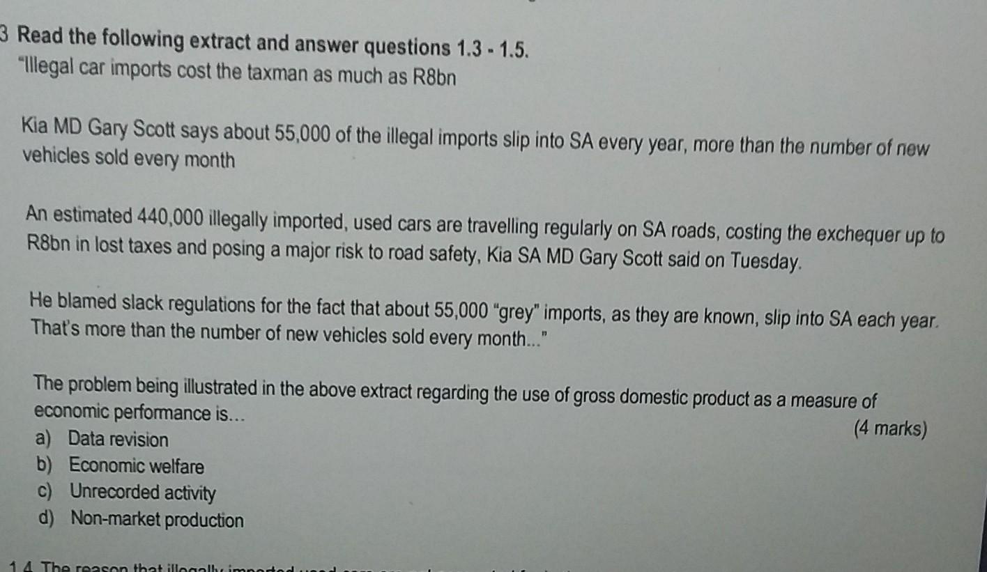 Solved Read the following extract and answer questions 1.3 - | Chegg.com